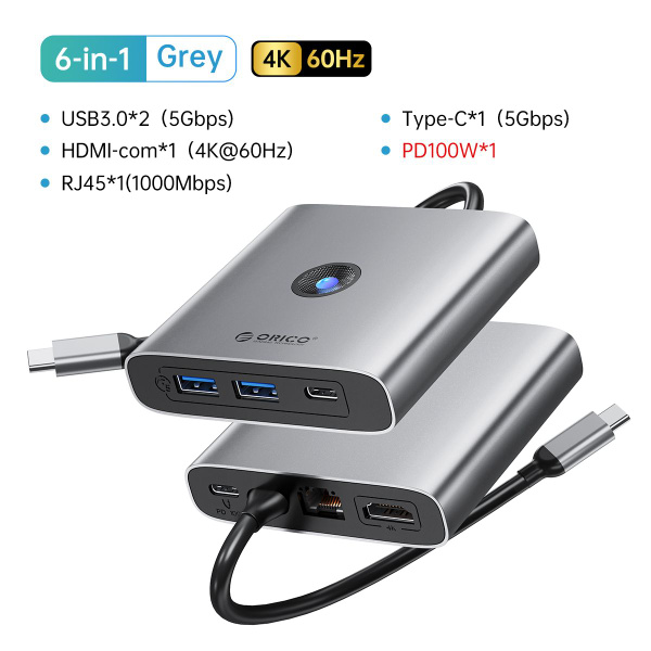 Orico Usb 3 0 адаптер концентратор типа C до 4k60 Гц Hdmi совместимая