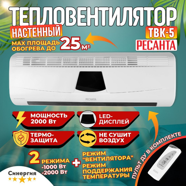 Тепловентилятор настенный Ресанта ТВК-5. Обогреватель для дома - купить ...
