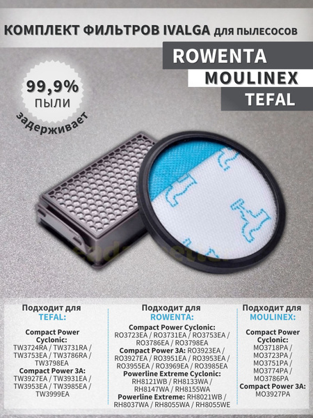 Комплект фильтров Ivalga для пылесосов ROWENTA серии RO37, TEFAL TW37 ...