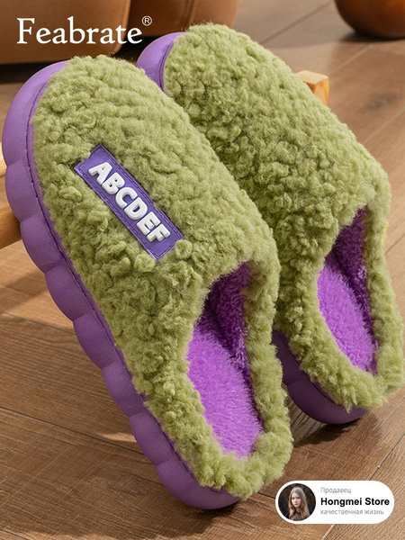 Тапочки Женский Feabrate, размер 39, 40 зеленый Круглый нос, Толстая подошва Без каблука Без ...