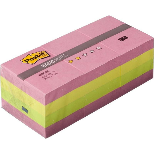 Стикеры Post-it Basic 38x51 мм неоновые 3 цвета (12 блоков по 100 ...
