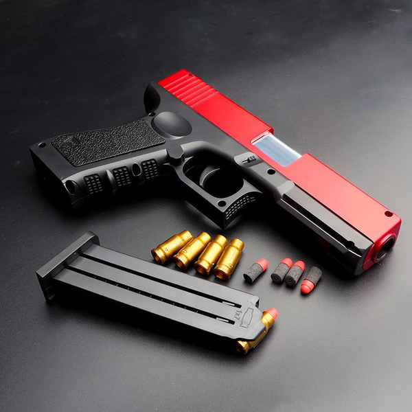 Пистолет игрушечный Glock 18 с гильзами, черно-красный - купить с ...