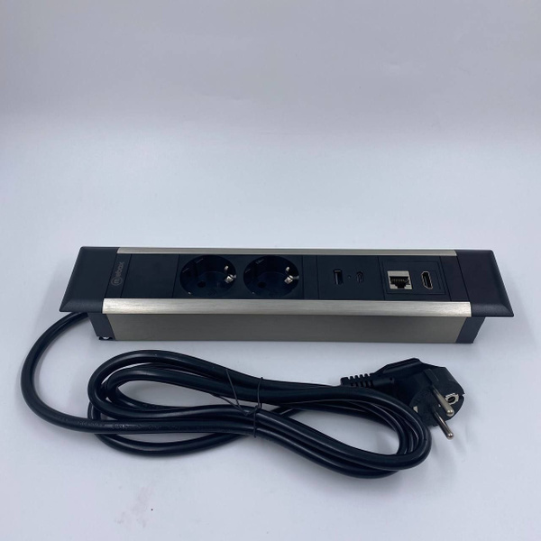 Встраиваемая выдвижная розетка для столешницы на 2 ЕВРО, USB A + C ...