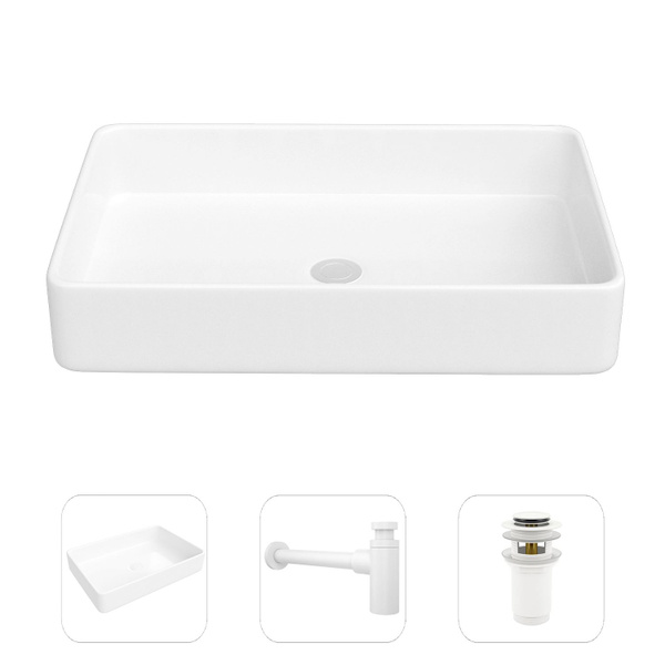 Накладная раковина для ванной Helmken 84261000 комплект 3 в 1: умывальник прямоугольный 61,5 см ...