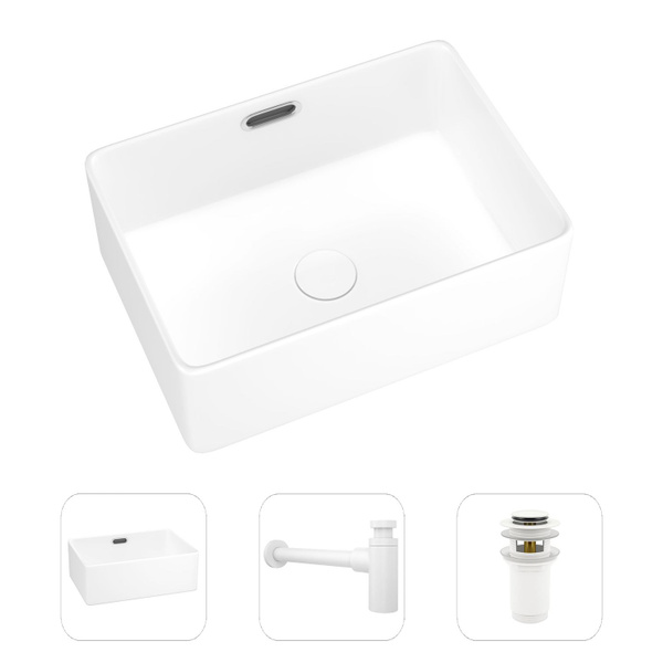 Накладная раковина для ванной Helmken 37845000 комплект 3 в 1: умывальник прямоугольный 45 см ...