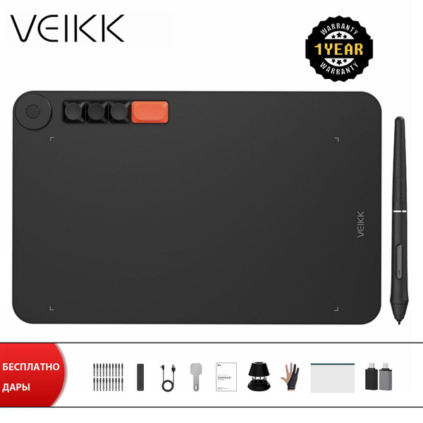 Графический планшет VEIKK, A4, Linux, Chrome OS, 8192 уровня, черный ...