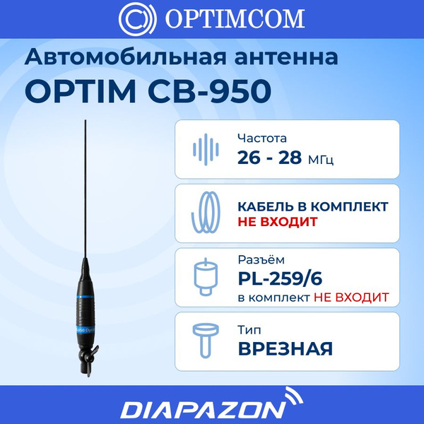 Антенна автомобильная врезная Optim CB-950 для рации, 27 МГц купить на ...