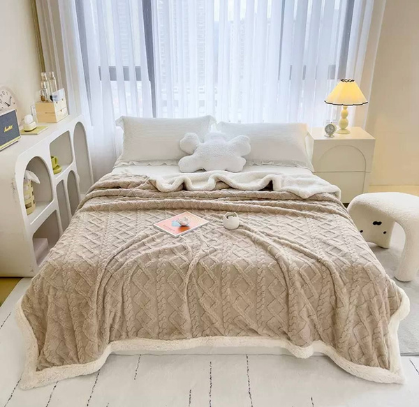 Плед 200x220 шерстяной теплый плюшевый из овечьей шерсти двухсторонний ...