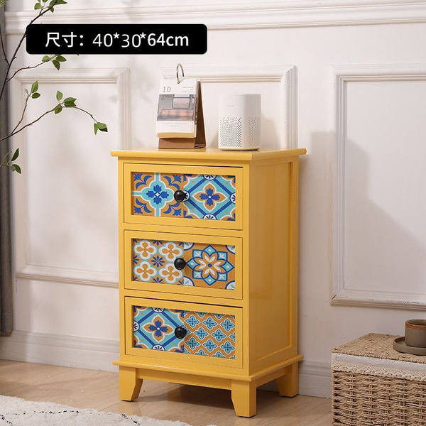 Комод chouti010102_e-Желтый (3 выдвижных ящика + узор), 40x30x64 см ...