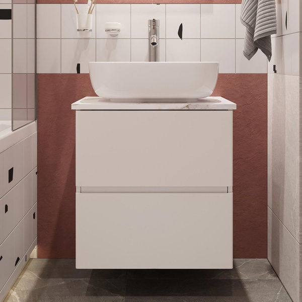 Тумба с раковиной STWORKI Колдинг 60 подвесная, 59 см, из МДФ, из фарфора, со столешницей, с ...