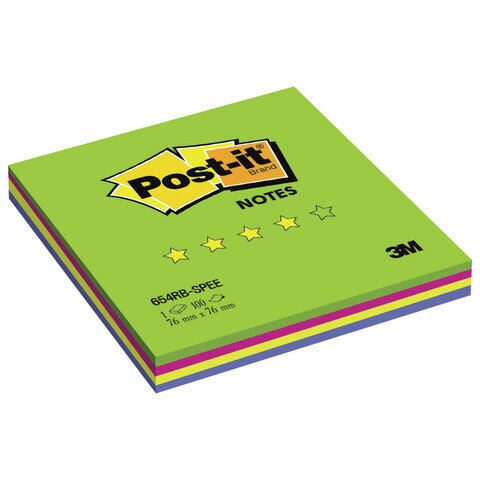 Блок самоклеящийся (стикер) POST-IT ORIGINAL "Весенняя радуга" 76х76 мм ...