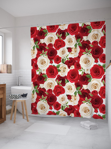 Штора для ванной 200x180 см JoyArty розы, цветы, листья, лепестки, семечки, поле, деревня, село ...