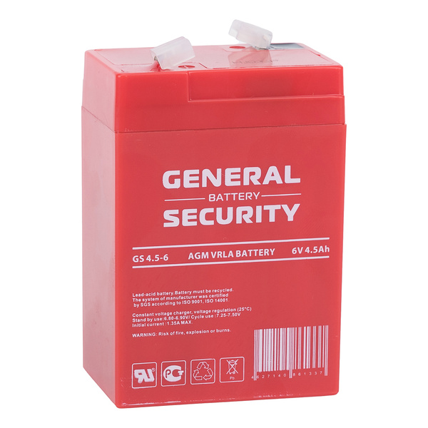 Свинцово-кислотный аккумулятор general security GS 4.5-6 ( 6V 4.5AH) для детского электромобиля ...