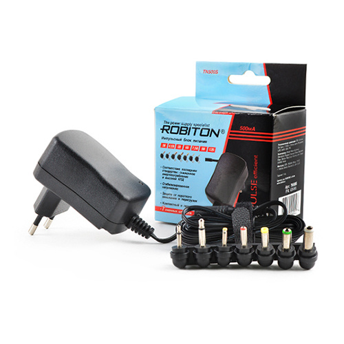 Адаптер-блок питания с регулируемым напряжением ROBITON TN500S 14526, 500 мА, 3-4.5-5-6-7.5-9-12 ...