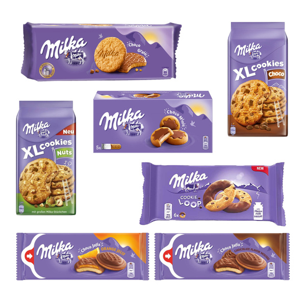Печенье Milka ассорти: Milka Choco Grain, Milka XL Cookies Nuts, Milka ...
