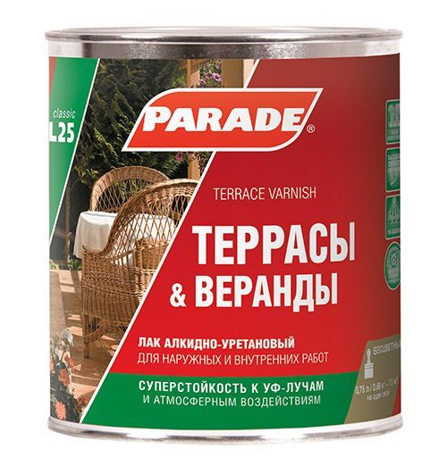 Лак алкидно-уретановый PARADE L25 Террасы и Веранды Матовый 0,75л ...