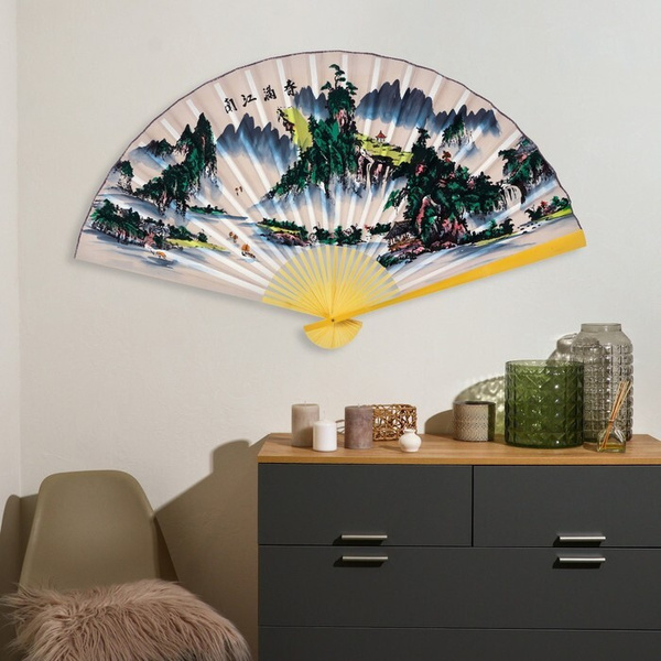 Украшение настенное интерьерное веер Река и горы белый высота 90 см купить по доступным