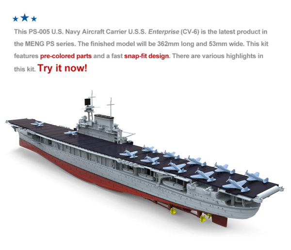 Сборная модель Корабль U.S. Navy Aircraft Carrier U.S.S. Enterprise (CV-6) 1/700 - купить с ...