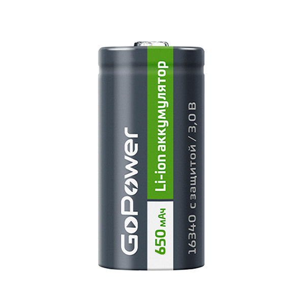 Аккумулятор Li-ion GoPower 16340 PK1 3V 650mAh с защитой (1/8/400 ...