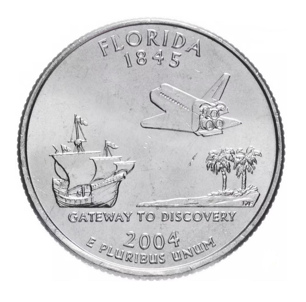 Монета 25 центов Флорида. Штаты и территории. Р США 2004 UNC - купить в ...