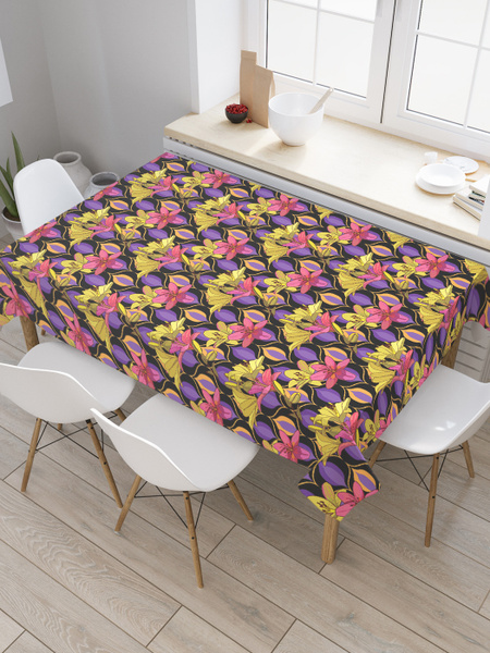 Скатерть прямоугольная на кухонный стол JoyArty "Цветы лилии ретро" из оксфорда, 180x145 см ...