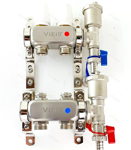 Коллектор для радиаторов 2 контура в сборе распределительный 1"x3/4" VIEIR - купить в интернет ...