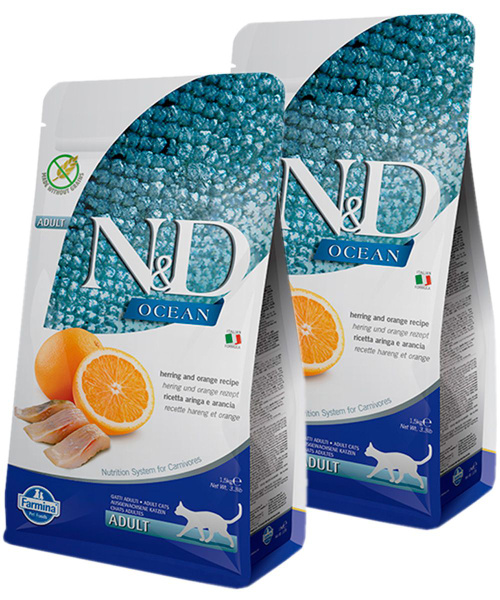 FARMINA CAT N&D OCEAN HERRING & ORANGE беззерновой для взрослых кошек с ...