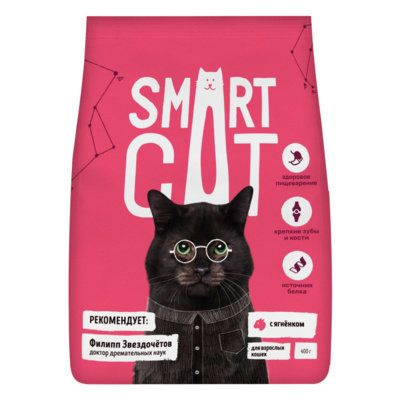 Smart cat (Смарт кэт) Для взрослых кошек с ягненком 1,4 кг сухой корм ...