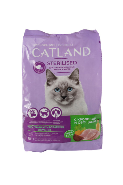 Сухой корм для стерилизованных кошек Catland с кроликом и овощами, 350 ...