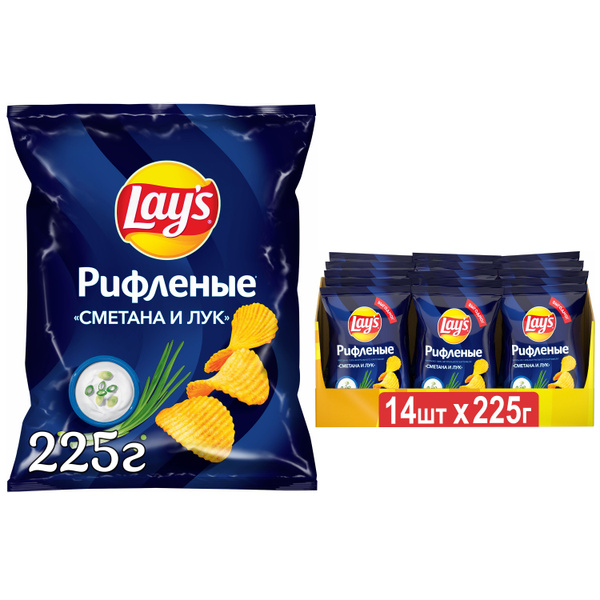Lays / Лейс Чипсы картофельные, Сметана Лук, Шоубокс, 14шт.*225гр ...