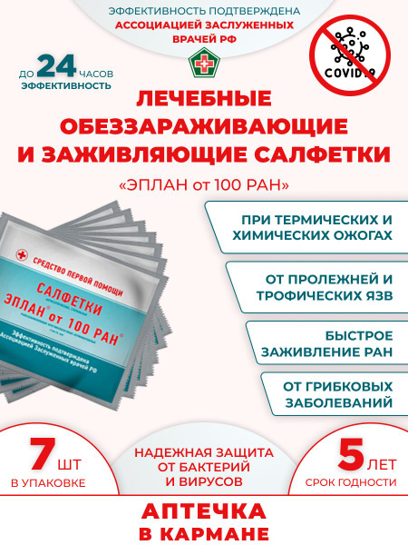 Салфетки для лечения ран, ожогов, ссадин, трофических язв, пролежней ...
