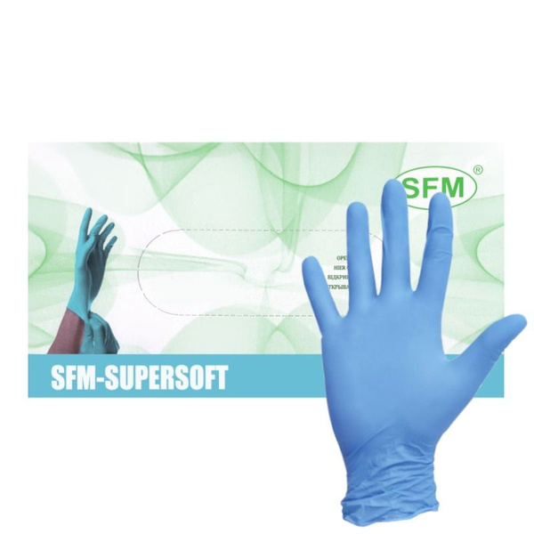 Перчатки нитриловые медицинские SFM Supersoft голубые (100 пар, L ...