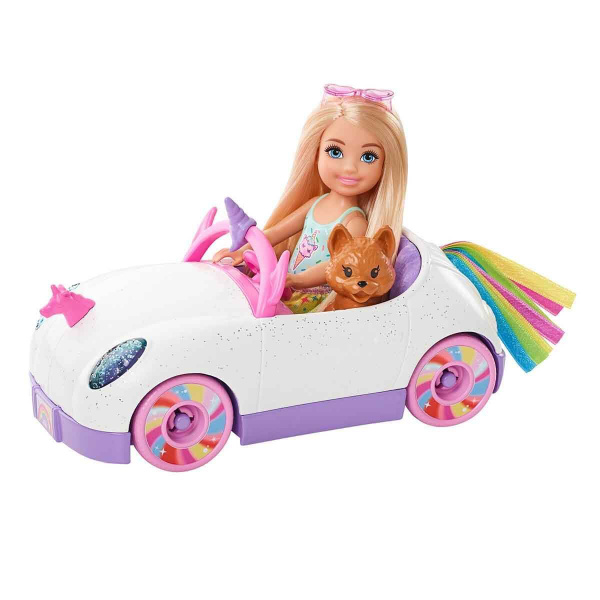 Кукла Barbie Club Chelsea GXT4 Барби в машине Rainbow Unicorn с ...