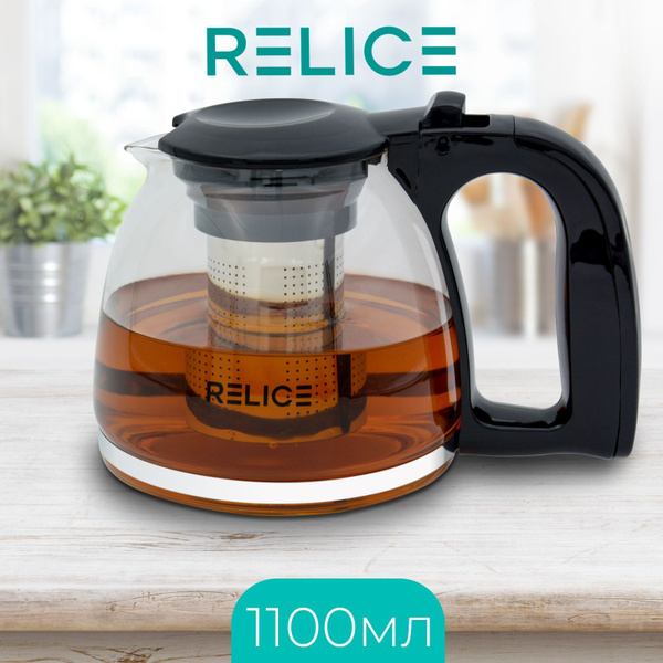 RELICE Заварочный чайник RL-8002 черный, 1,1 л - купить с доставкой по ...