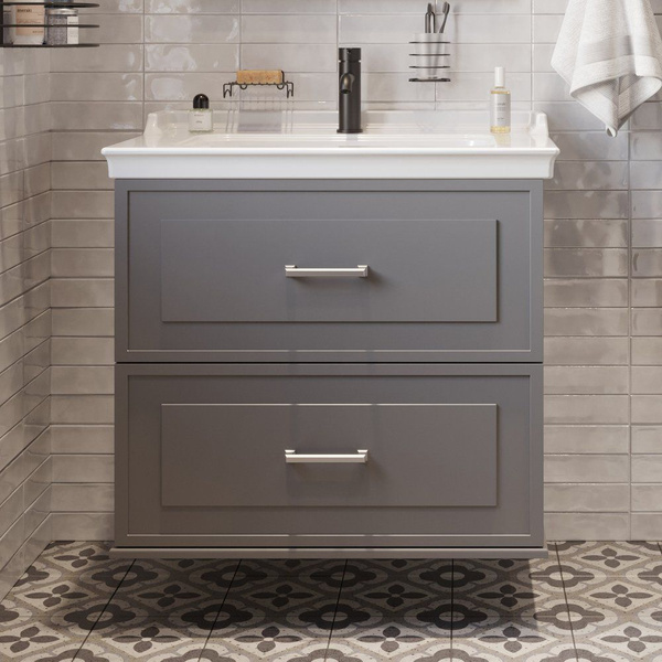 Тумба с раковиной STWORKI Хадстен подвесная, 79, 5 см, классика, с ящиками, прямоугольная, из ...