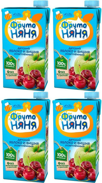 Нектар ФрутоНяня яблоко и вишня осветленный для детей с 3 лет, комплект ...