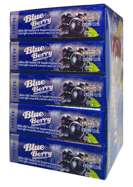 Резинка жевательная Thai Lotte, Blueberry "Голубика" - Блок (20 шт.х13 ...