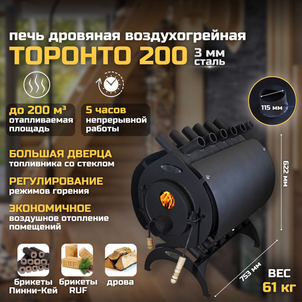 Отопительная печь дровяная для дачи, гаража, воздухогрейная "Торонто ...