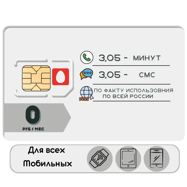 SIM-карта Комплект готовый, Сим карта Без интернета,Тариф 0 р. в мес ...