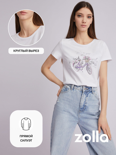 Футболка Zolla, размер 48, цвет белый, 92% Хлопок;8% Эластан - купить по выгодной цене в ...