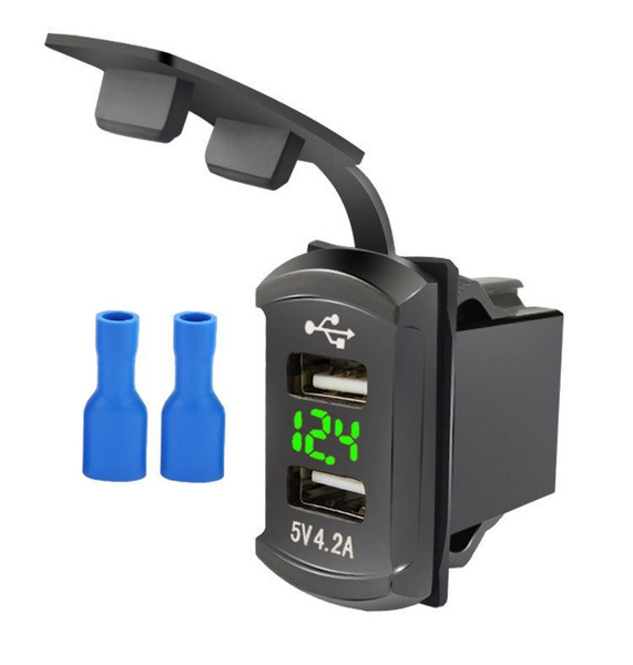 5V 4.2A Разветвитель автомобильный на 2 выхода USB, С Вольтметрзеленая ...