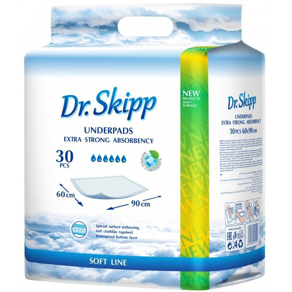 Пеленки гигиенические супервпитывающие Dr.Skipp 60x90 см, 30 шт ...