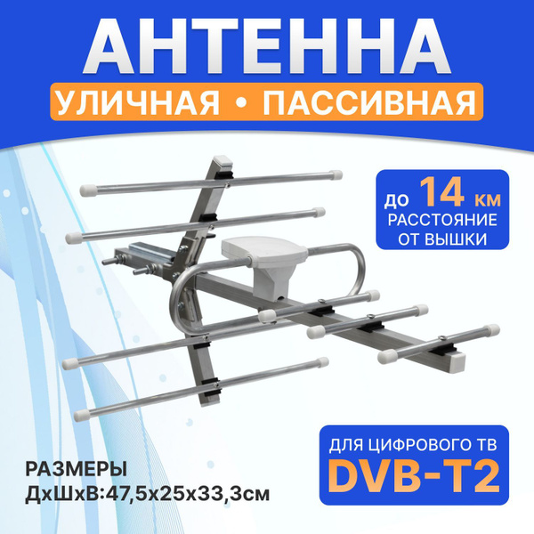 Антенна уличная для цифрового телевидения пассивная DVB-T2, 8 дБи ...