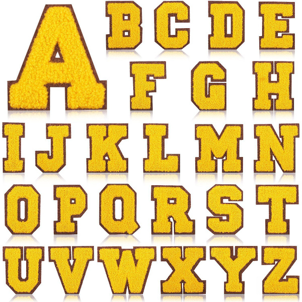 Термонашивки на одежду алфавит желтые коричневая окантовка - купить с ...