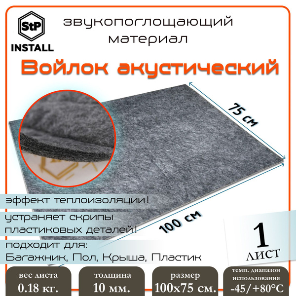 Звукопоглощающий материал StP Войлок акустический (1,0х0,75 м) 1 лист ...