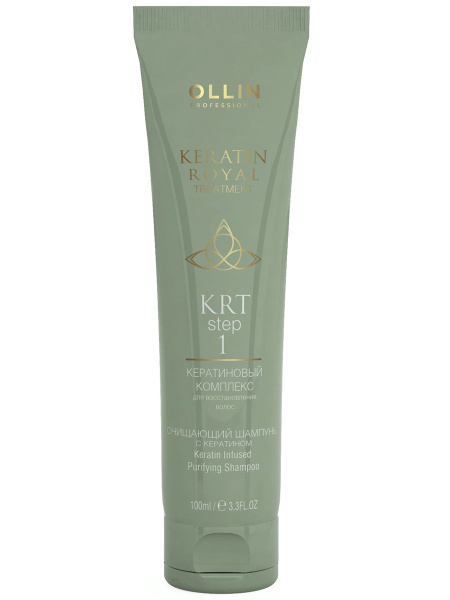 OLLIN PROFESSIONAL Шампунь KERATIN ROYAL TREATMENT для очищения волос с кератином Step 1 100 мл ...