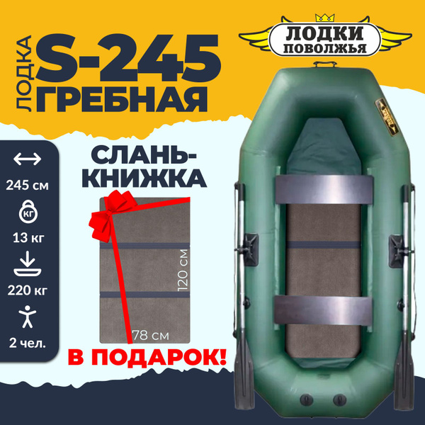 Лодка надувная для рыбалки ПВХ Лодки Поволжья S-245 + СПЛОШНОЙ ПОЛ ...