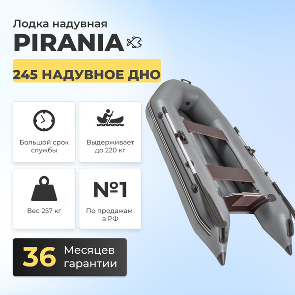 Лодка моторная надувная для рыбалки ПВХ ПИРАНЬЯ 245 устойчивое надувное ...
