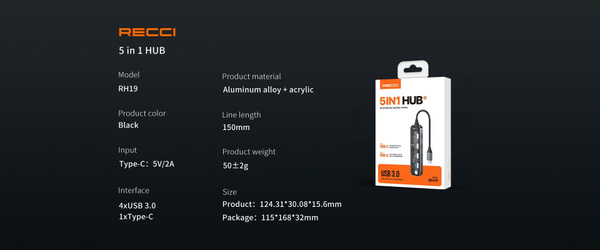 Хаб 5в1 Multifunction Recci RH19 - Серый - купить с доставкой по выгодным ценам в интернет ...