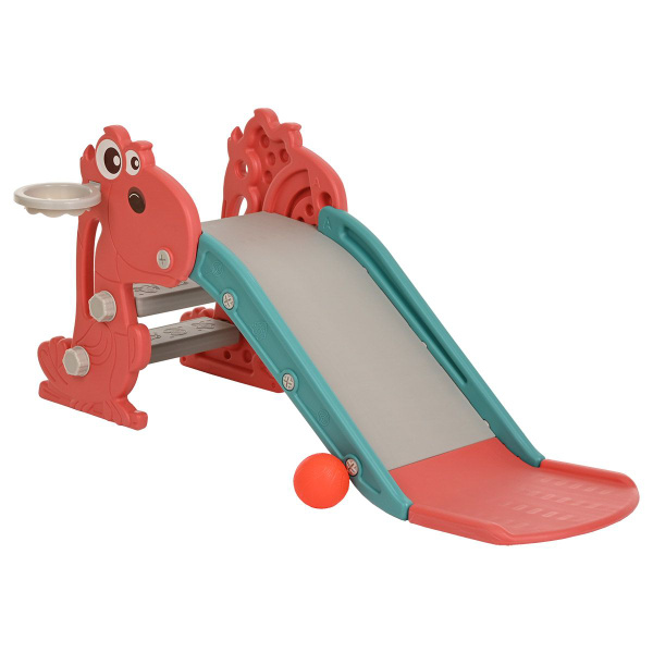 Горка детская для дома и улицы Pituso Дракоша, игровой комплекс 2 в 1 с баскетбольным кольцом ...